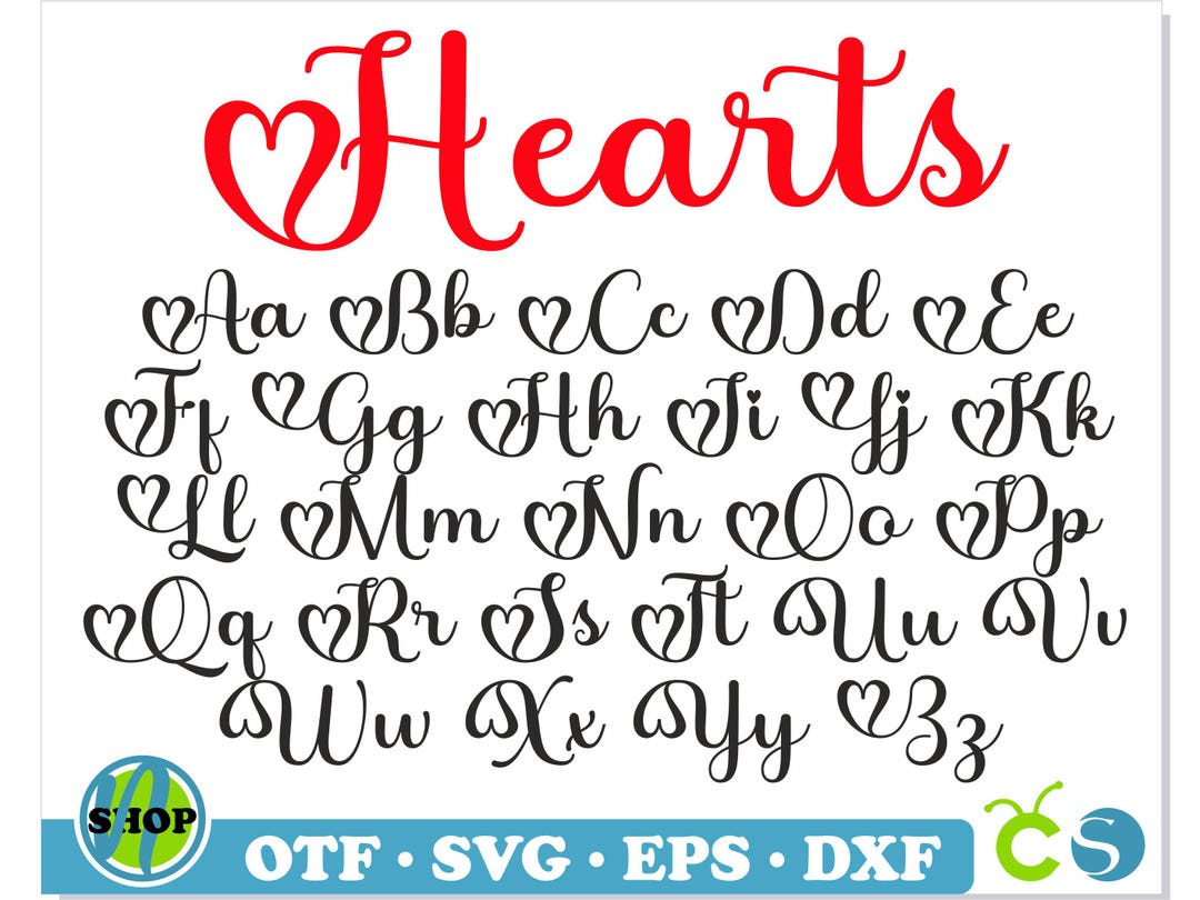 Valentine Font, Valentines Day Font With Hearts TTF SVG, Love Font Svg ...