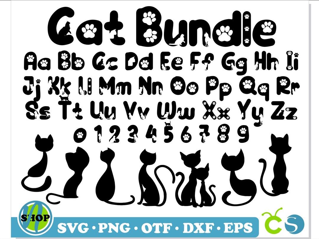 Cat SVG Bundle | Cat Font Svg Cricut, Cat Paw Font, Cat Silhouette Svg, Cat Font Svg, Cat ...