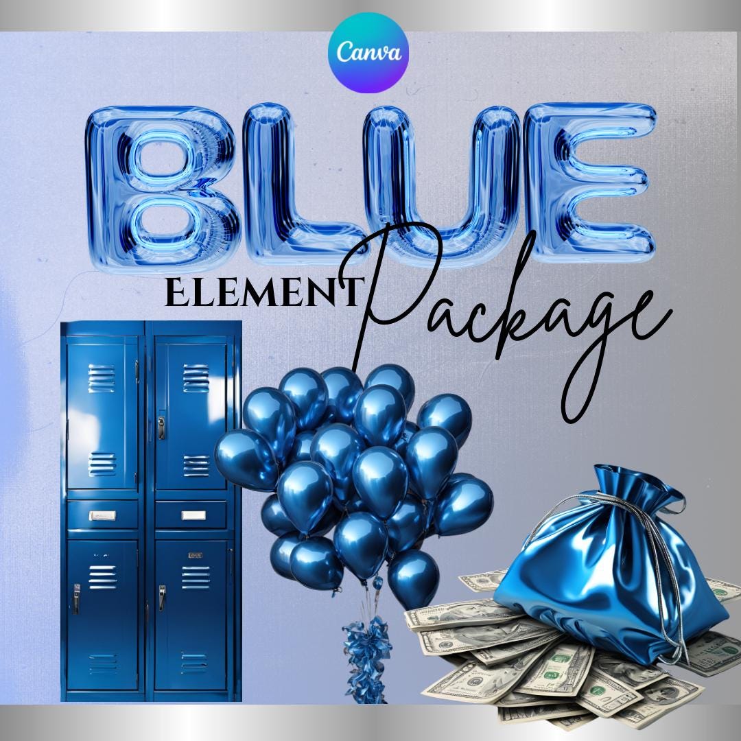 29 Luxury Blue & Silver Canva Element Package - Etsy