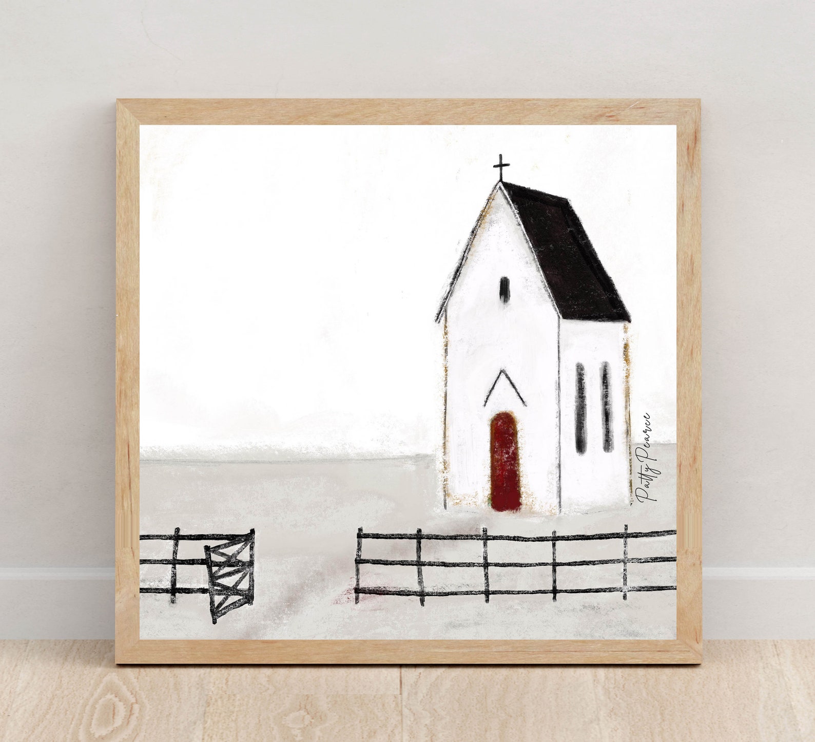 Church With Cross Painting Church Digital Art Church Pic - Etsy