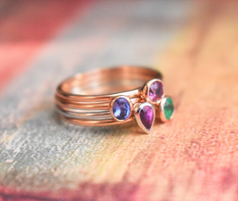 Custom Birthstone Stacking Ring Oval Stacker Oval N-S | Etsy Custom Birthstone Stacking Ring Oval Stacker Oval N-S | Etsy