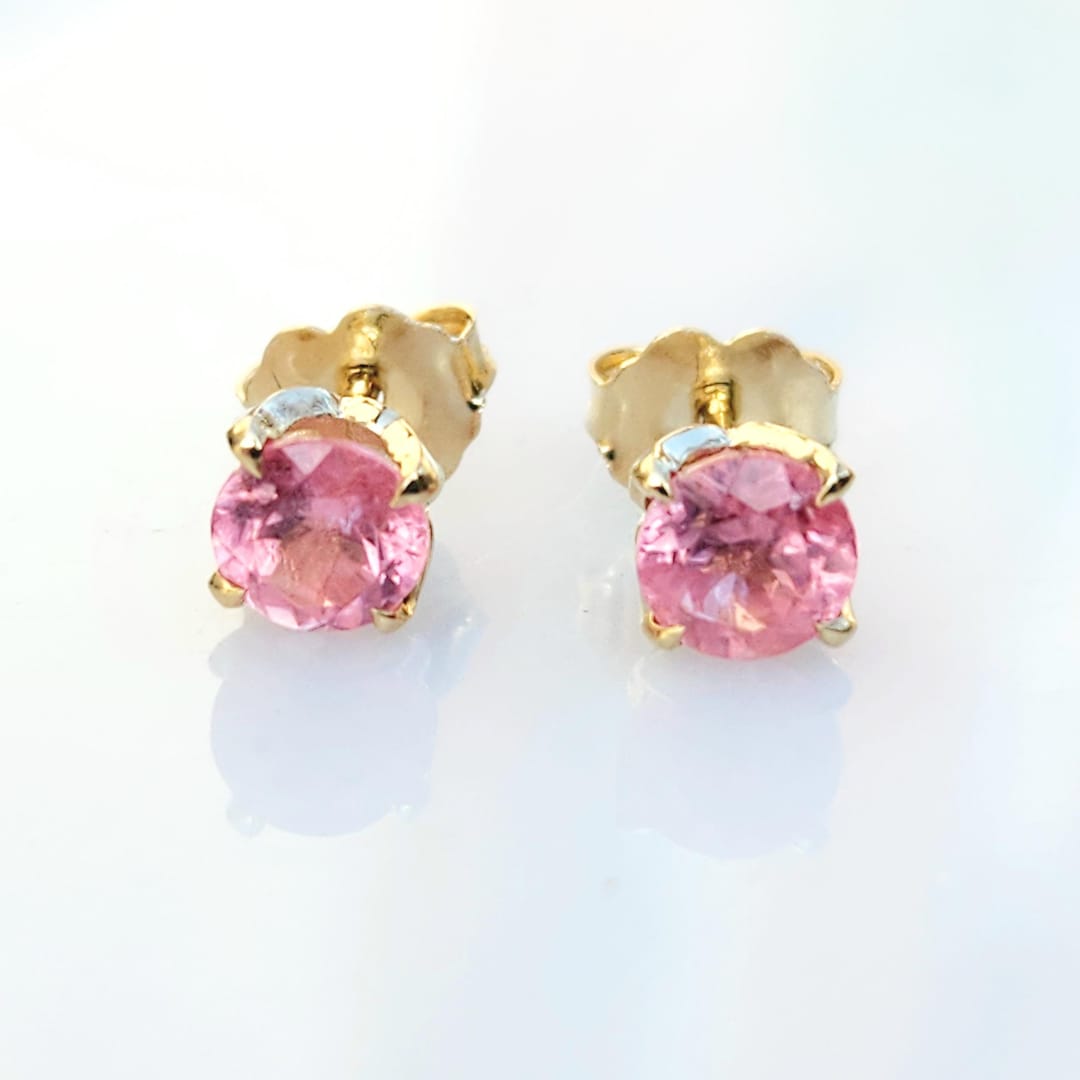 Rhodochrosite 5mm Stud Earrings, 14kt Yellow Gold Prong Set ...