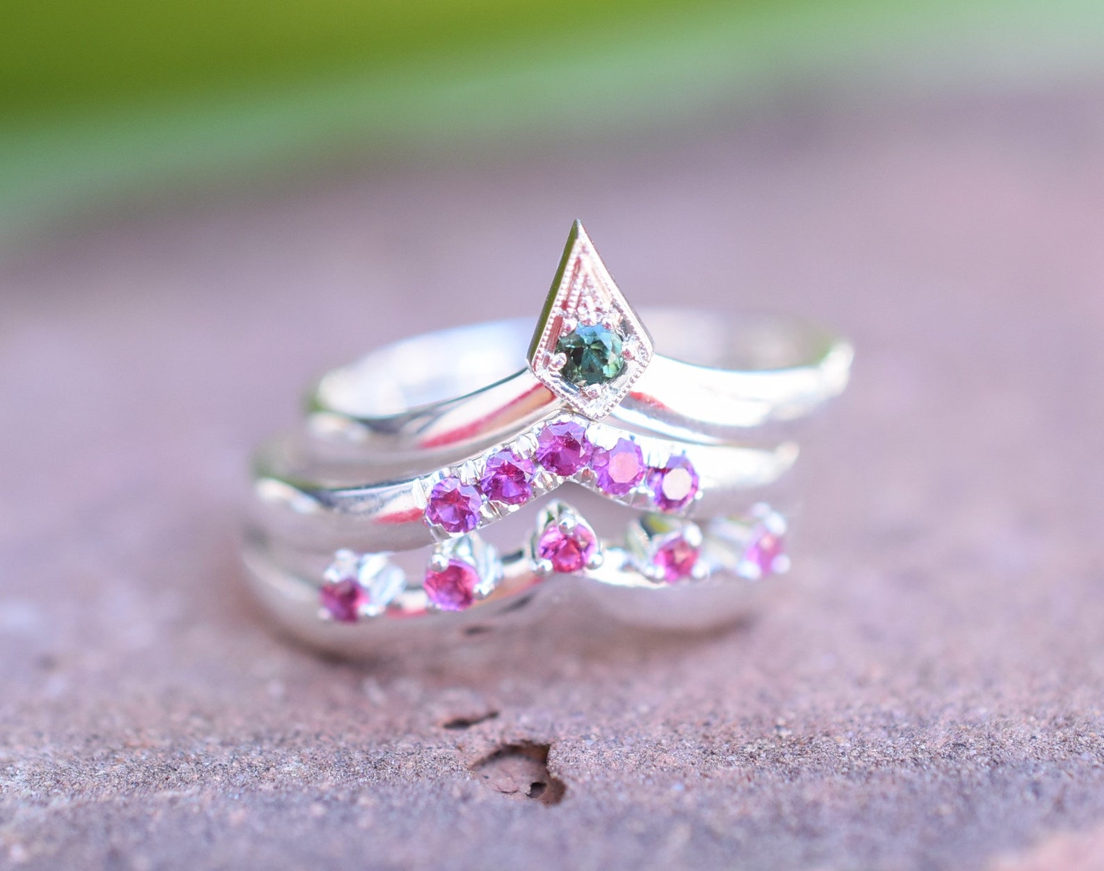 Sterling Silver Tiara Ring With Pink Spinel - Etsy