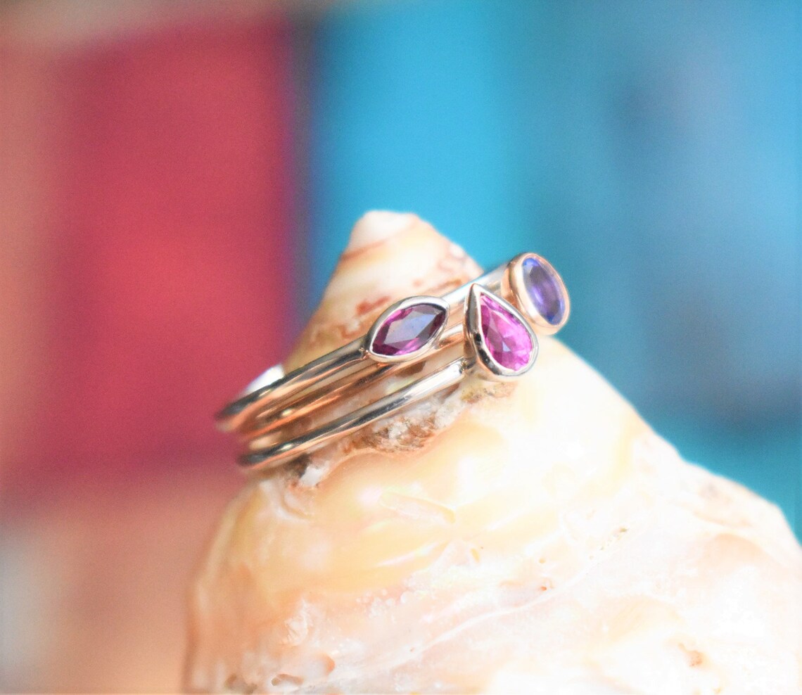 Custom Birthstone Stacking Ring Pear Stacking Ring Make Your - Etsy
