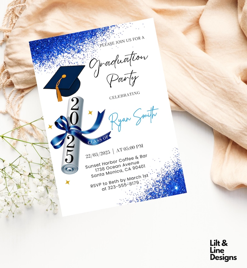Graduation Party Invitation, Class of 2025 Invite, Blue Graduation ...