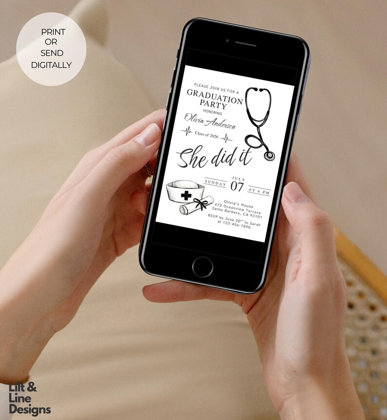 Editable Nurse Graduation Invitation | Black & White Design | Nursing ...