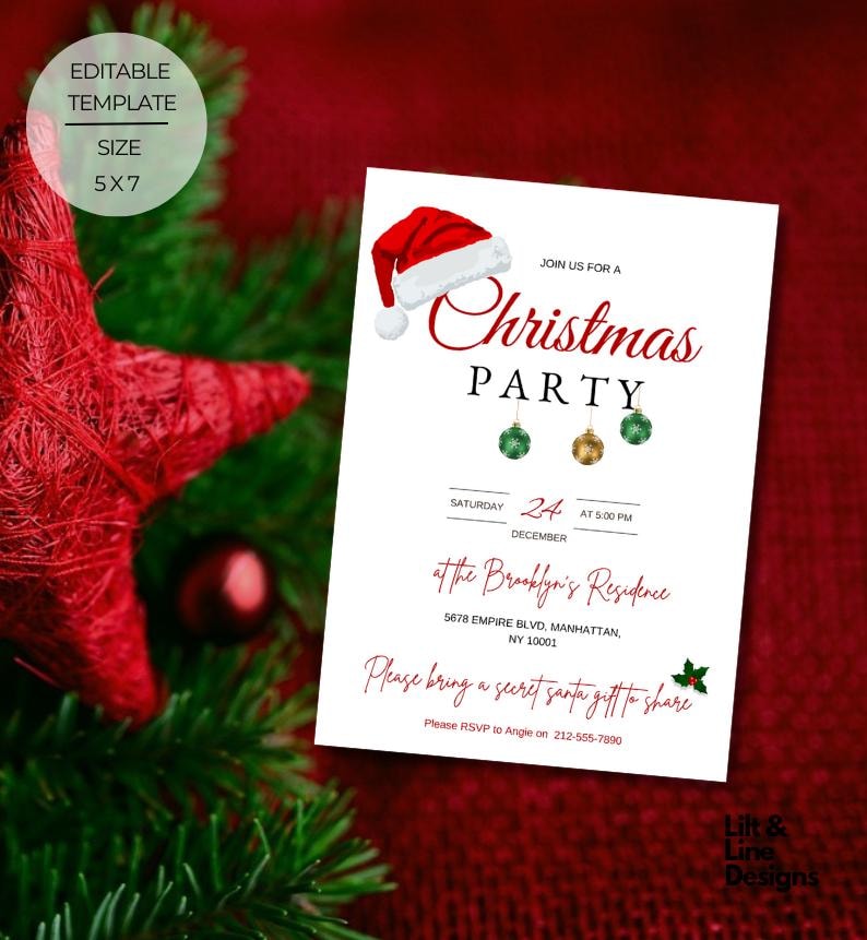 Editable Christmas Party Invitation Canva Template 5x7 Digital Secret ...