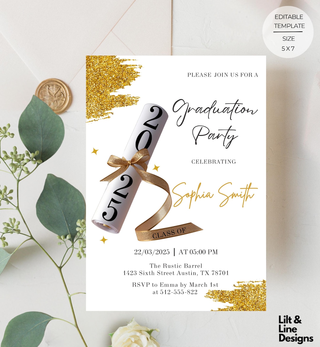 Modern Graduation Invitation | Class of 2025 Party Invite | Editable ...