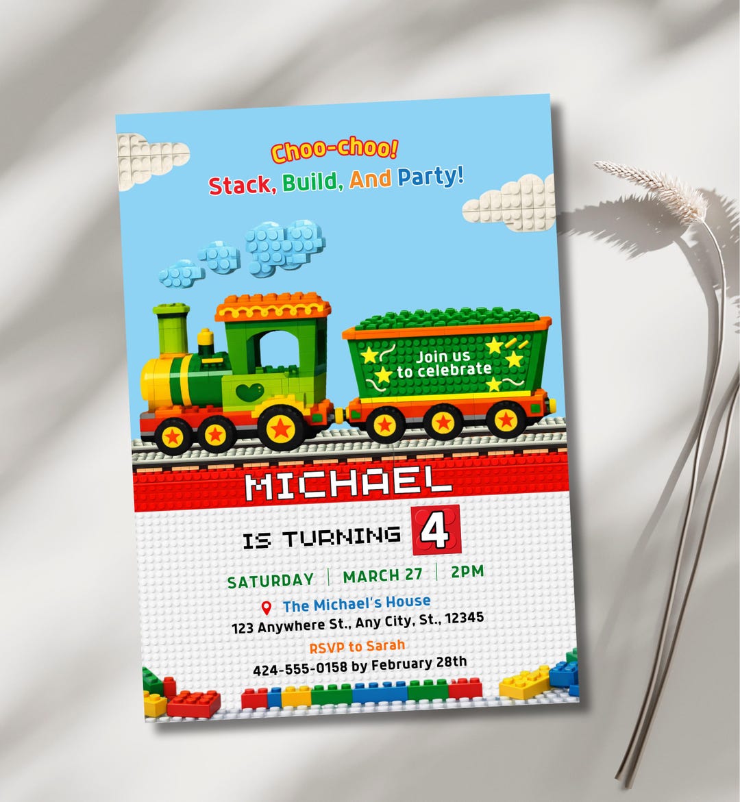 Editable Building Blocks Birthday Invitation | Construction Theme Party ...