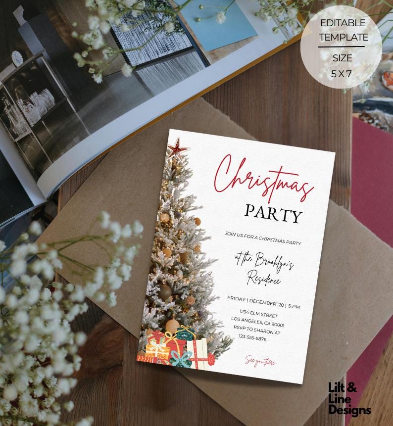 Editable Christmas Party Invitation Template 5x7 Digital Download ...