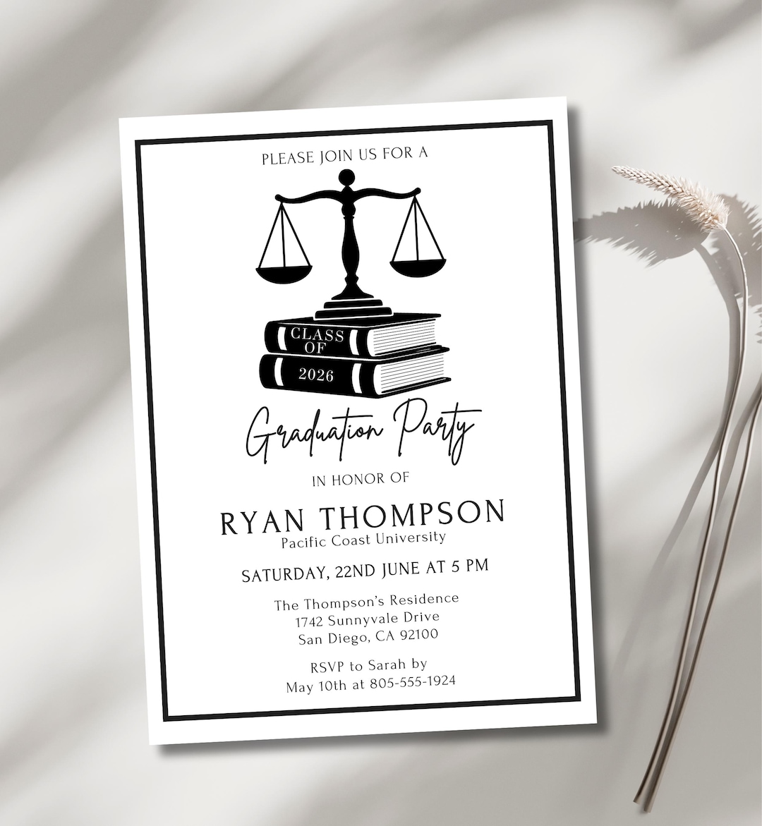 Law School Graduation Invitation, Graduation Party Invitation, Class of ...