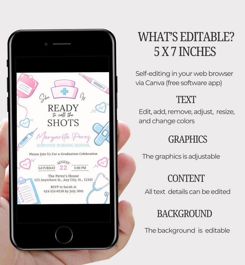 Editable Nurse Graduation Invitation | Pink & Blue Design | Nursing ...