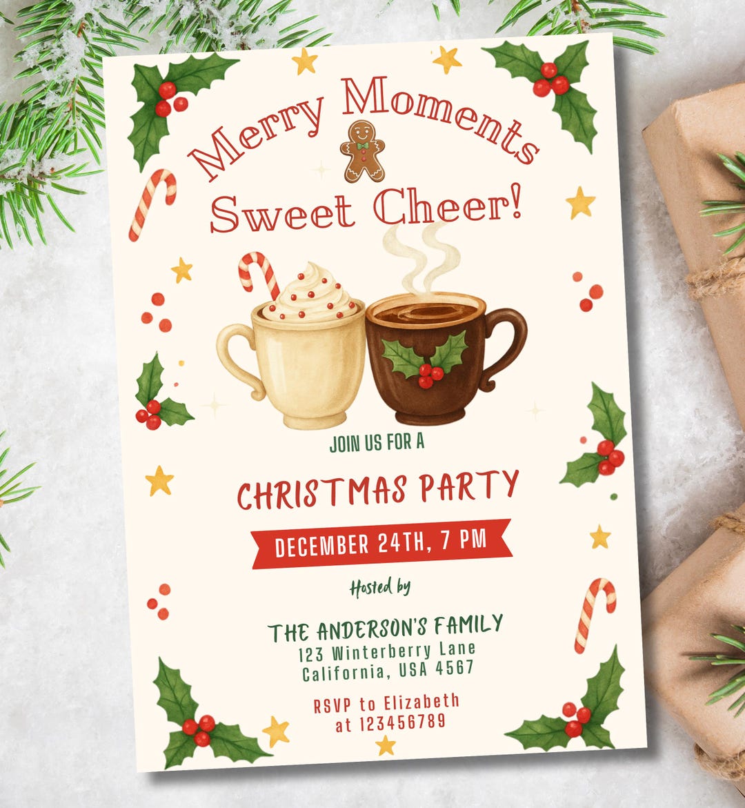 Elegant Simple Christmas Party Invitation, Editable Canva Holiday ...