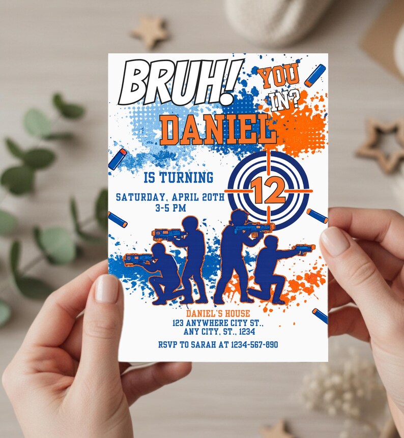 Editable Nerf Birthday Party Invitation Template, Nerf Invites, Nerf ...