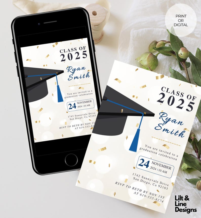 Graduation Party Invitation, Class of 2025 Invite, Modern Graduation ...