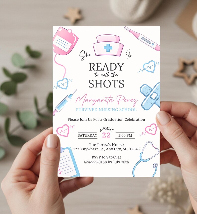 Editable Nurse Graduation Invitation | Pink & Blue Design | Nursing ...