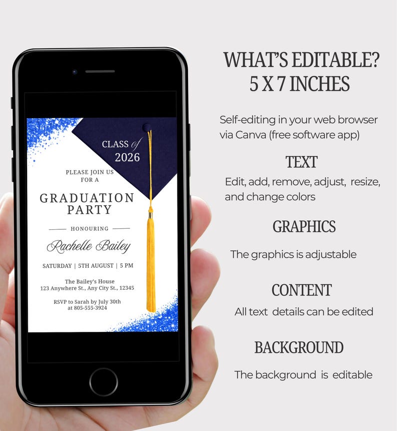 Graduation Party Invitation, Class of 2026 Invite, Blue Graduation ...