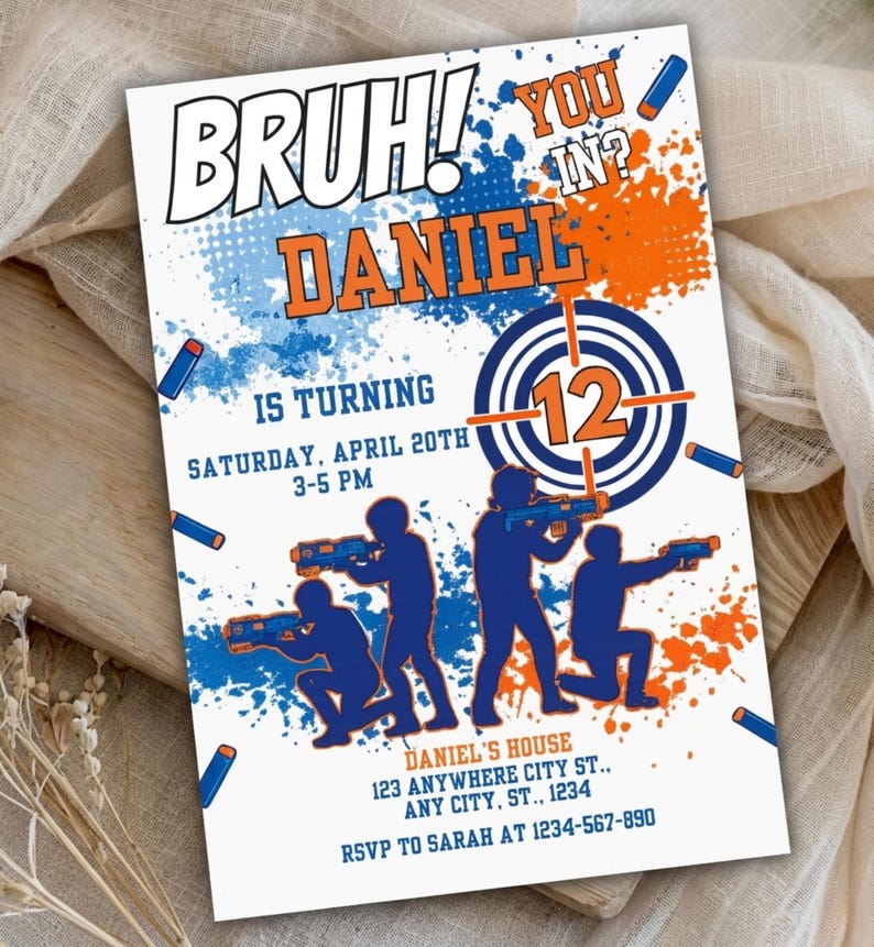 Editable Nerf Birthday Party Invitation Template, Nerf Invites, Nerf ...