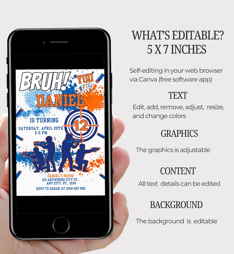 Editable Nerf Birthday Party Invitation Template, Nerf Invites, Nerf ...