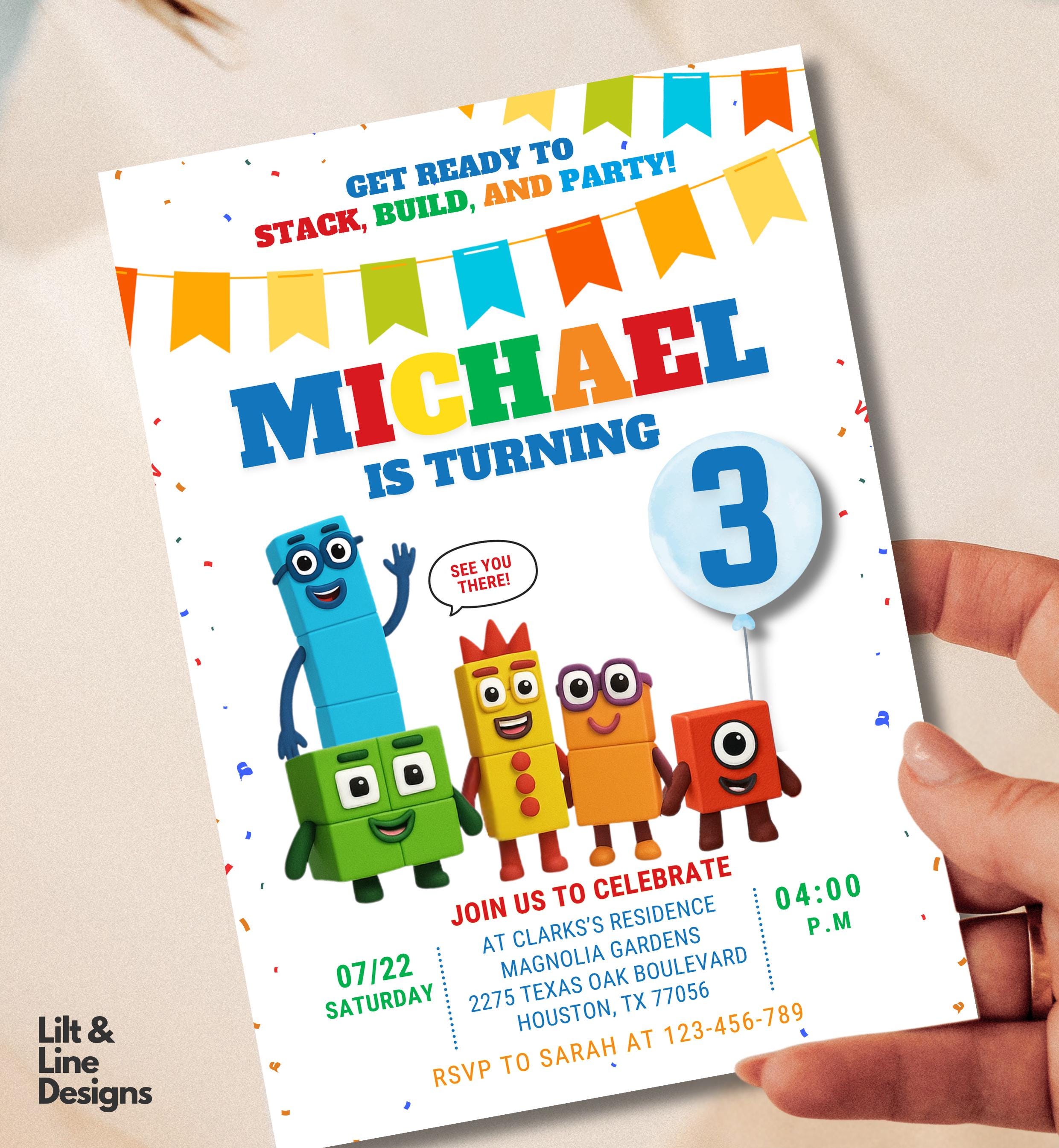 Editable Number Blocks, Birthday Invitation, Number Blocks Birthday ...