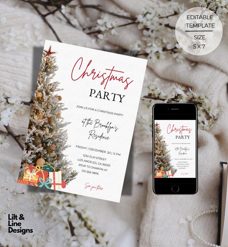 Editable Christmas Party Invitation Template 5x7 Digital Download ...