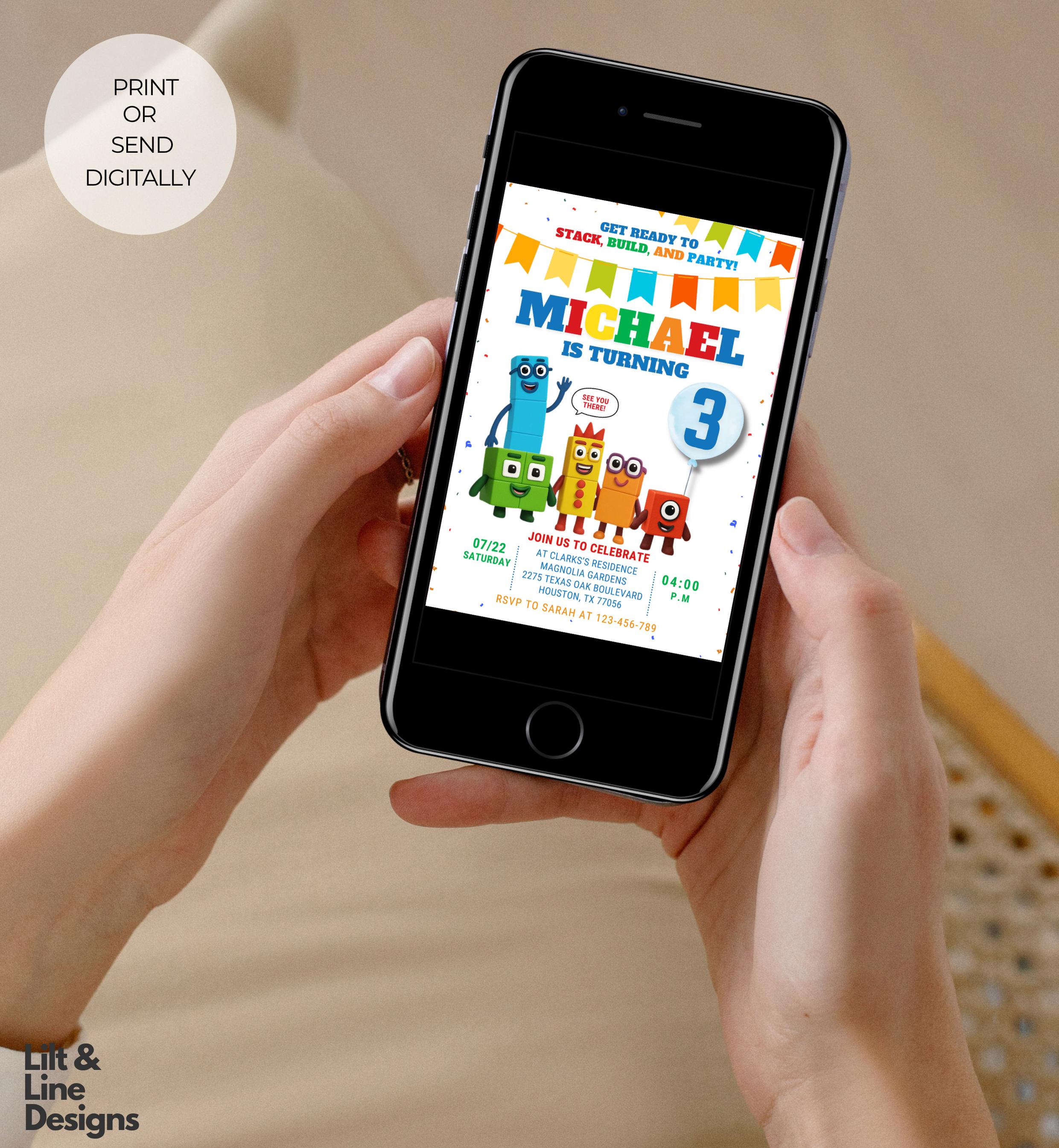 Editable Number Blocks, Birthday Invitation, Number Blocks Birthday ...