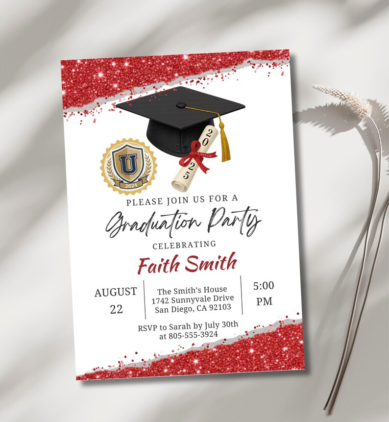 Graduation Party Invitation, Class of 2025 Invite, Red Ripped Paper ...