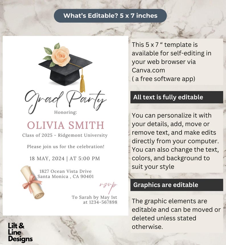 Graduation Party Invitation, Class of 2025 Invite, Floral Graduation ...