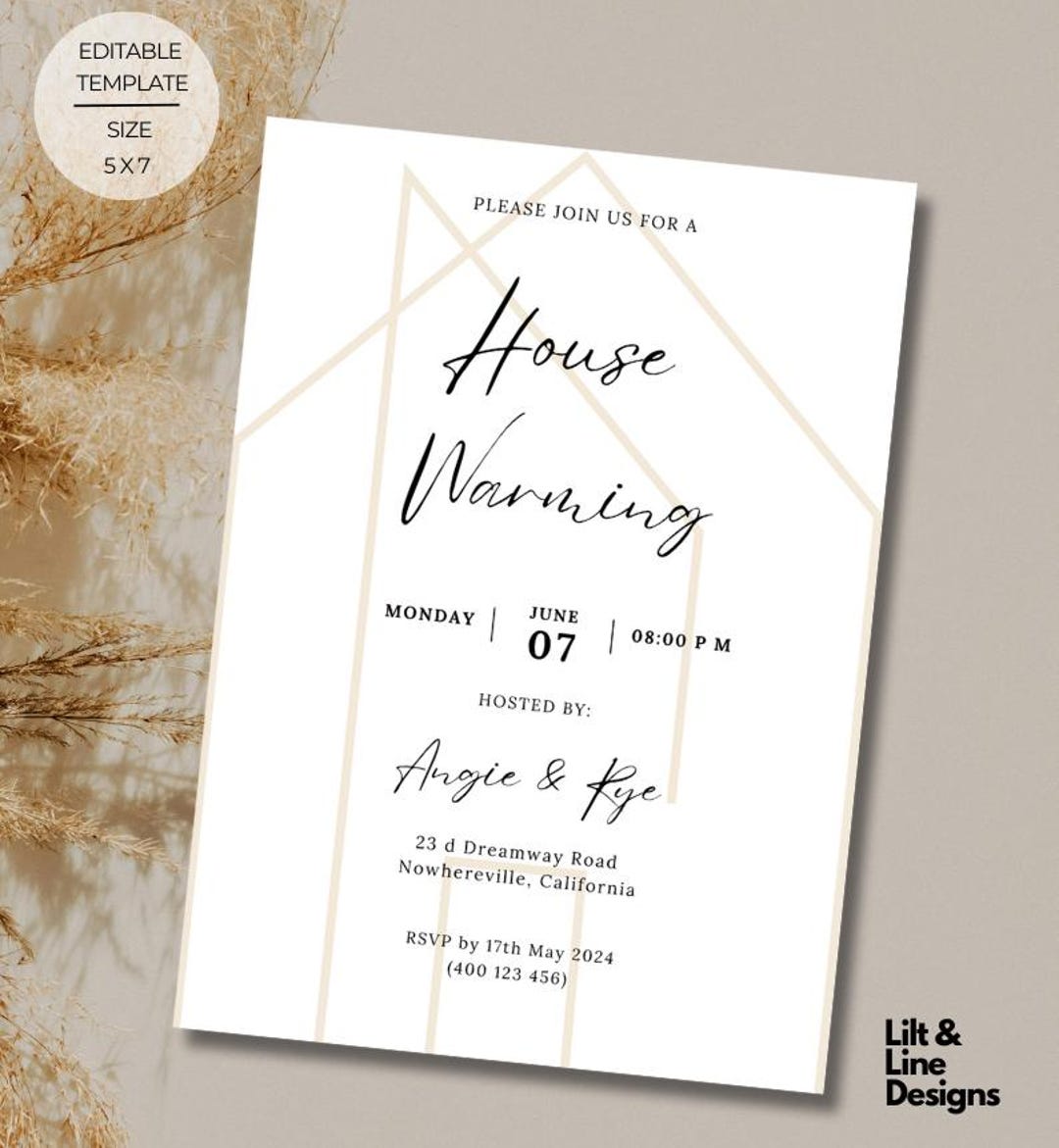 Modern Housewarming Invitation Card Editable Canva Template for Digital ...