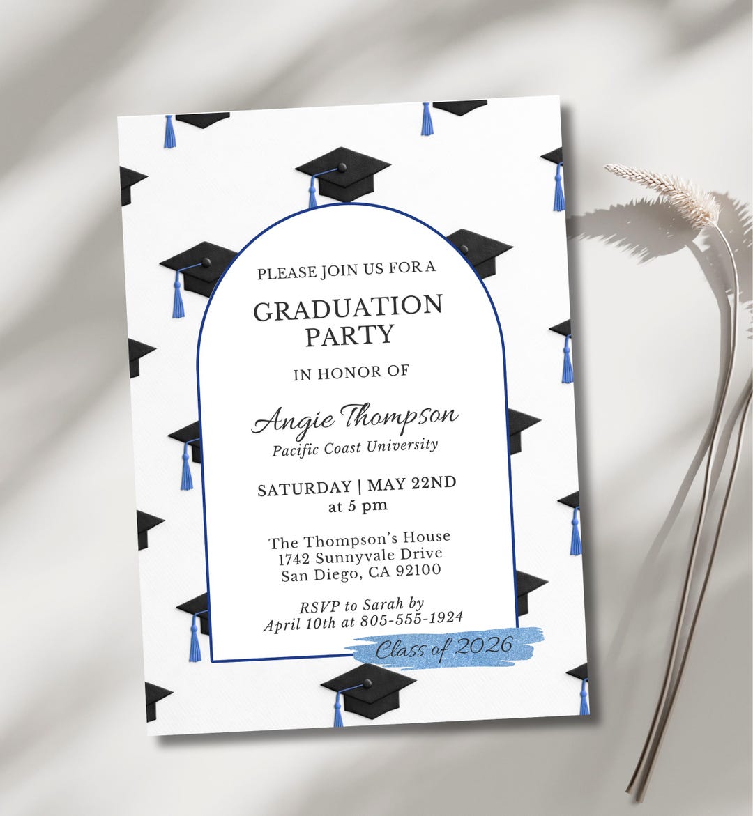 Graduation Party Invitation, Class of 2026 Invite, Blue Graduation ...