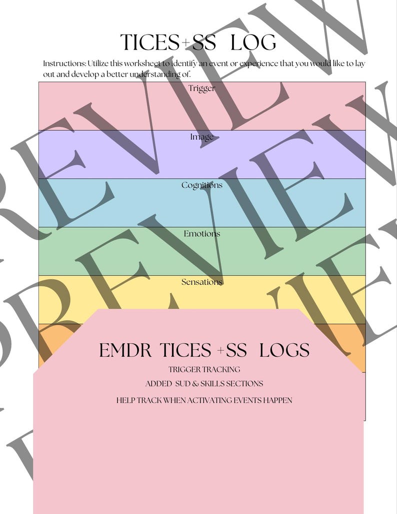 EMDR TICES+SS Log Worksheet, 3 Different Sheets, Rainbow - Etsy