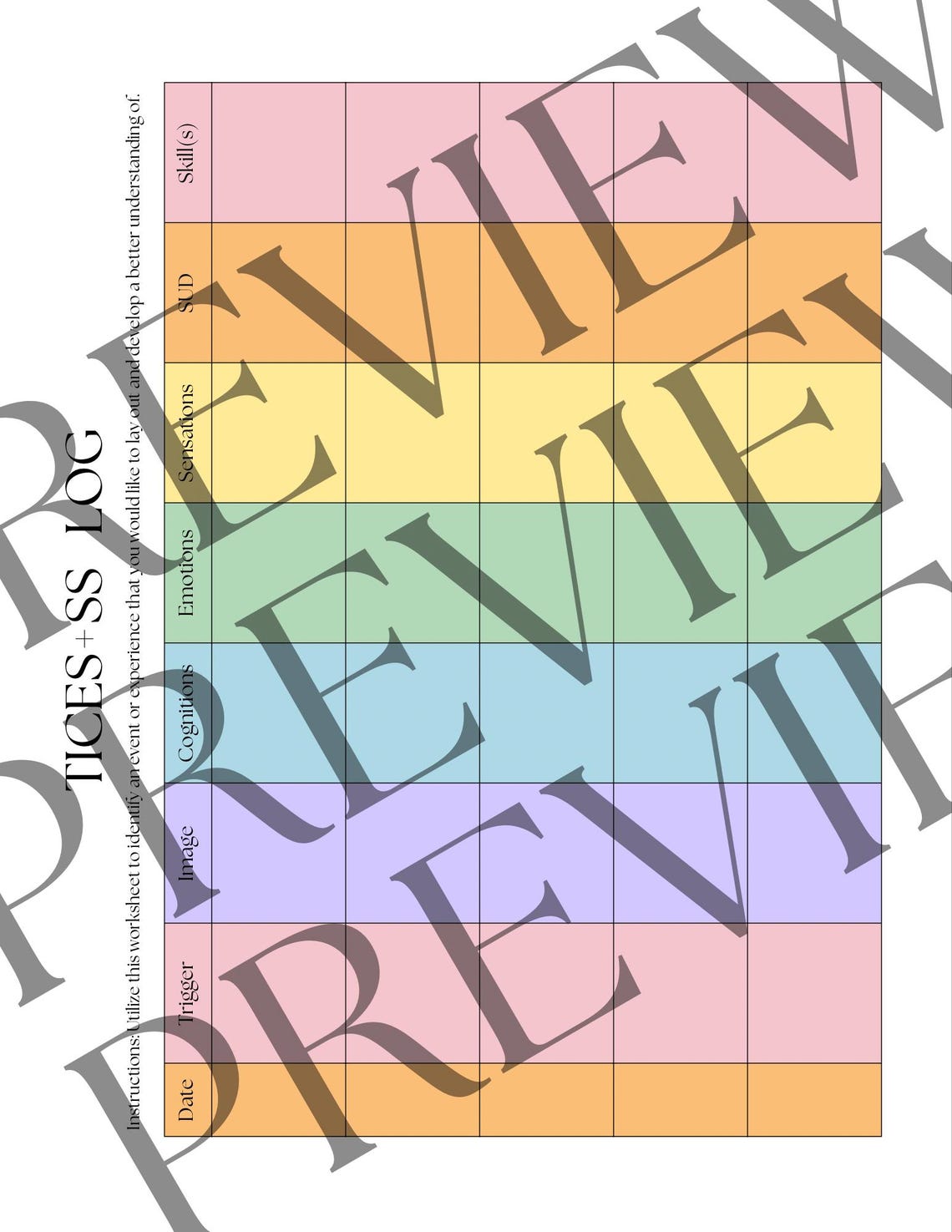 EMDR TICES Log Worksheet, 3 Different Sheets, Rainbow - Etsy