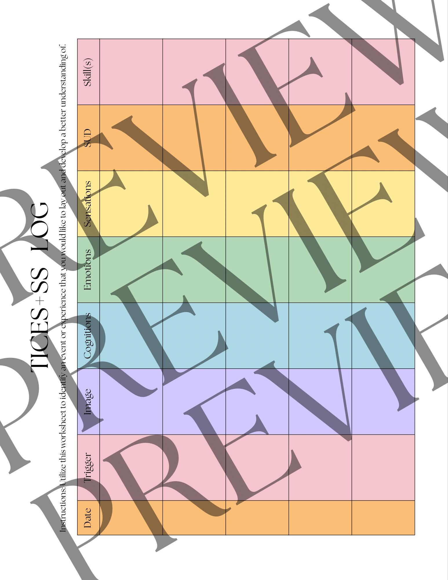 EMDR TICES+SS Log Worksheet, 3 Different Sheets, Rainbow - Etsy