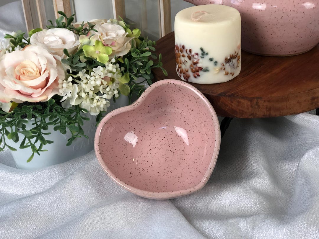 Hand Thrown Pink Heart Shaped Pottery Stoneware Bowl, Hand Crafted ...