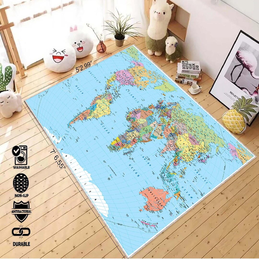 Earth World Map Rug, School Education, Earth Map Rug, World Map Rug ...