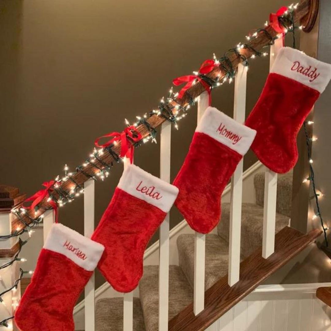 Personalized Christmas Stocking: Red Plush Glitter Name, Family Decor ...
