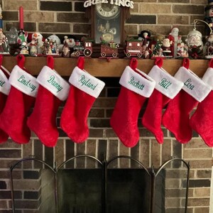 Personalized Red Plush Christmas Stocking: Glitter Name, Family & Pet ...
