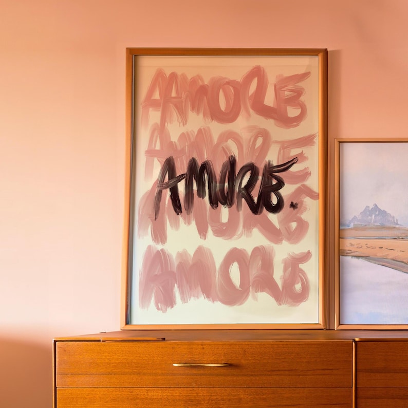 Amore Typography Pink Handwritten Brush Strokes Digital Download Poster ...