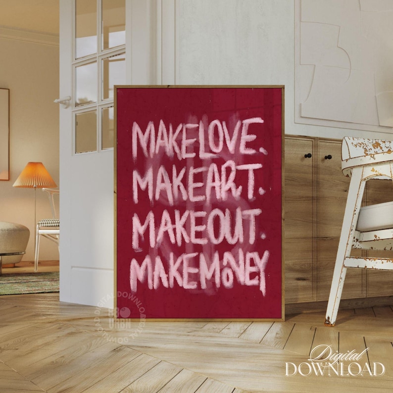 Cherry Red Handwritten Love Digital Print, Maximalist Funky Quote Wall ...