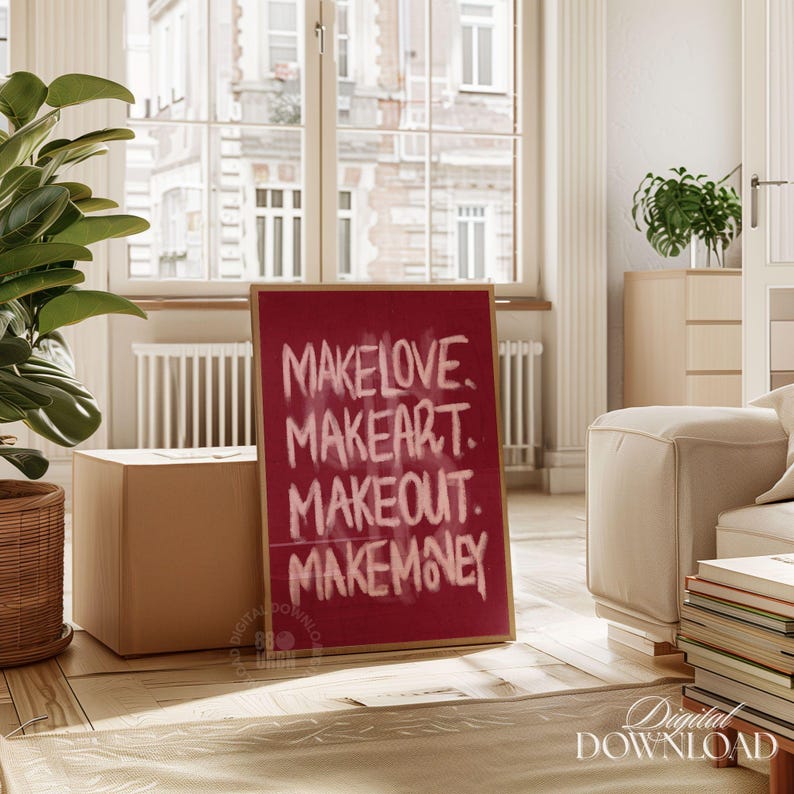 Cherry Red Handwritten Love Digital Print, Maximalist Funky Quote Wall ...