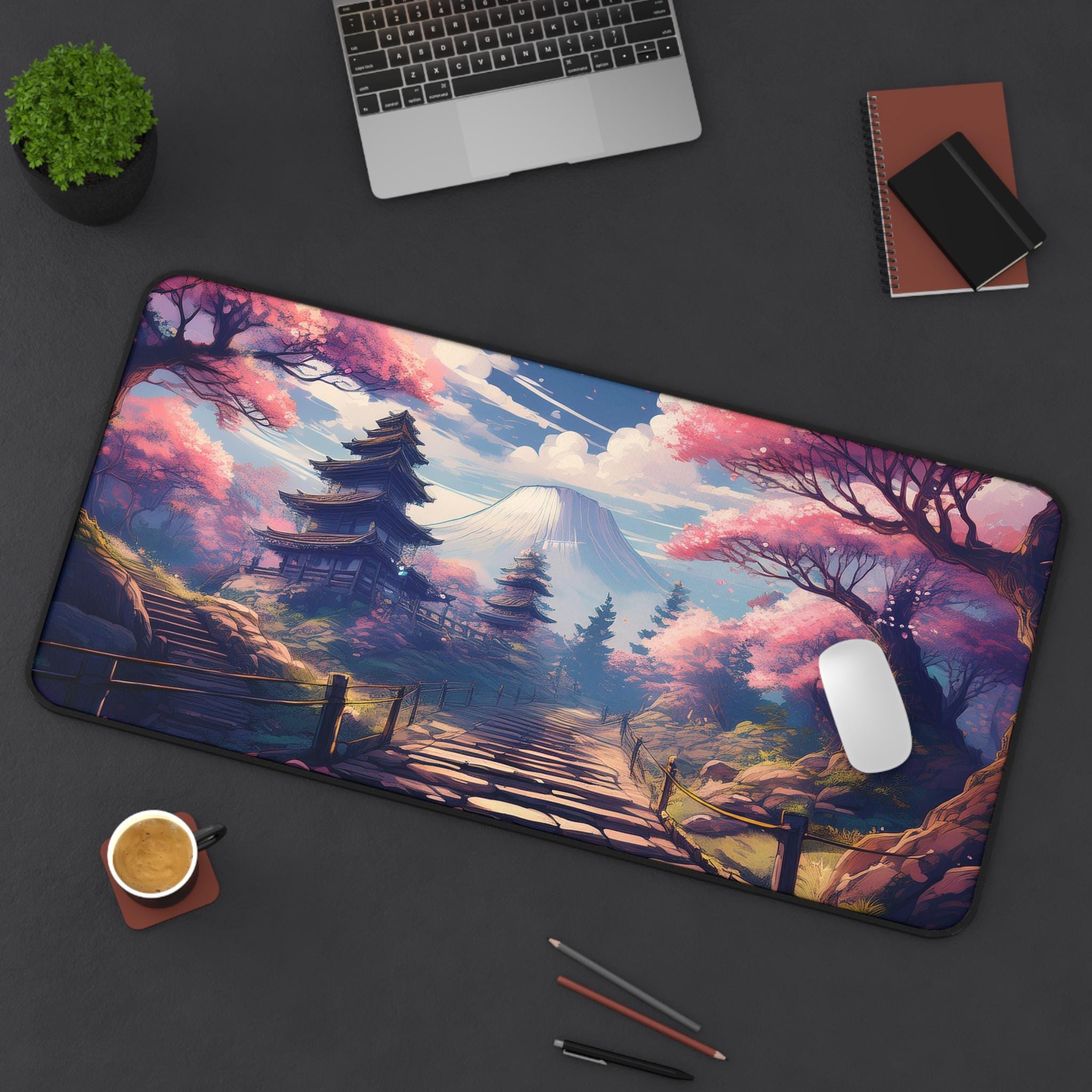 Cherry Blossom Mousepad, Japanese Desk Pad, Serene Forest Scene Mat ...