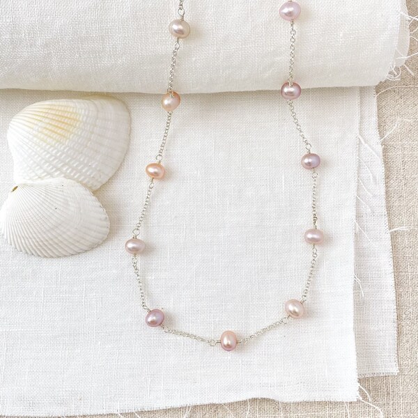 Pink Pearl Necklace - Etsy