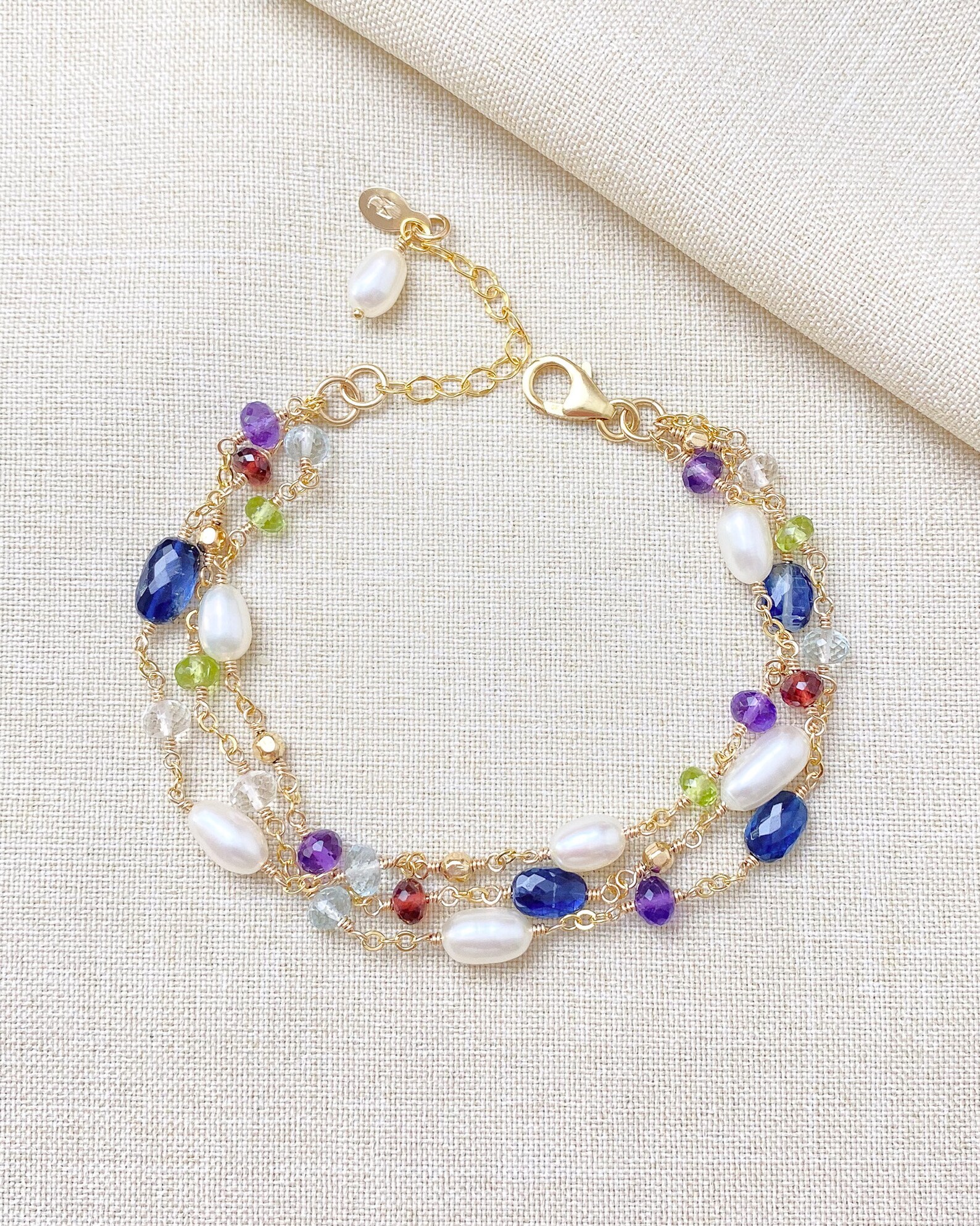 Semi Precious Bracelet, Gold Layered Gemstone and Pearl Bracelet ...