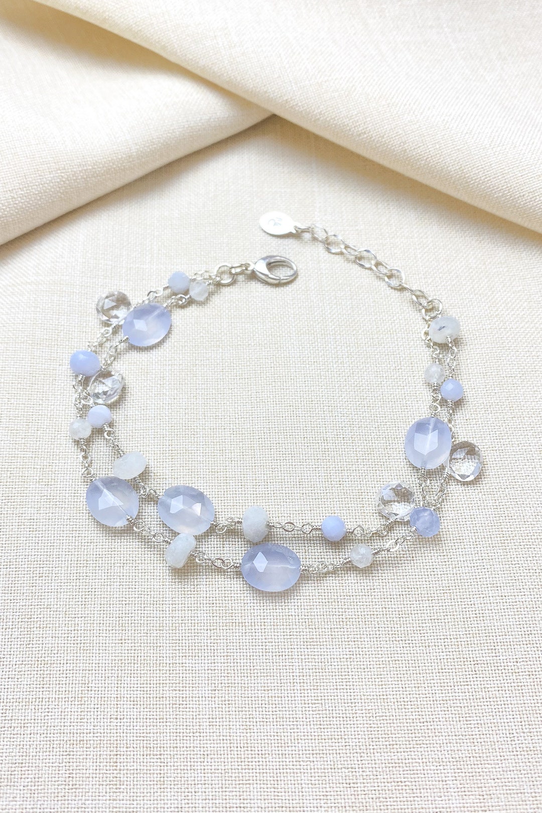 Light Blue Bracelet Sterling Silver, Chalcedony Bracelet, Blue Bridal ...