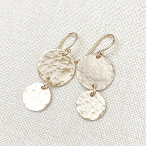 Gold Hammered Double Disc Drop Earrings Sterling Silver Everyday ...