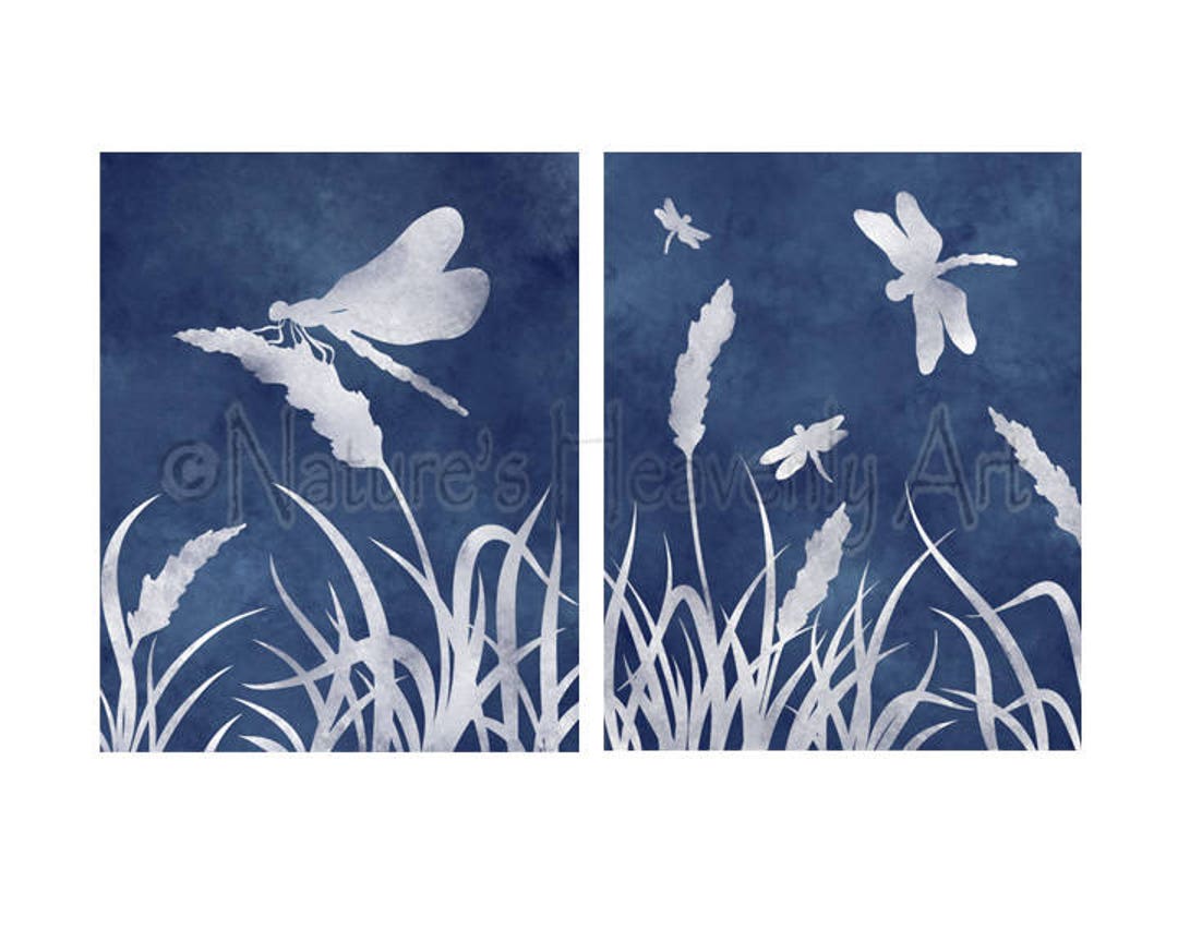 Digital Download Printable Dragonfly Art, Digital Print Set, Dark Blue ...