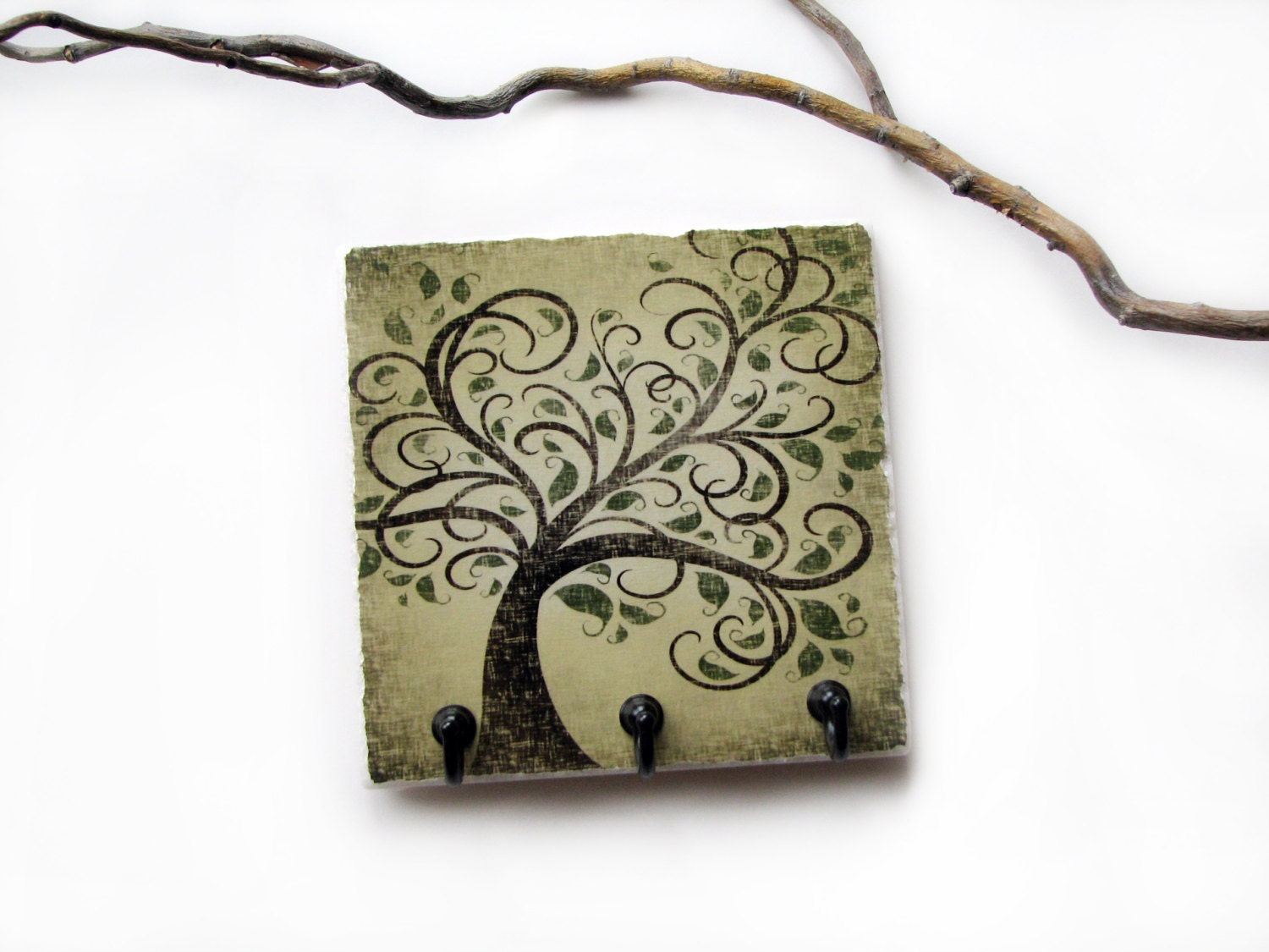 Brown Earthtones Tree Wall Decor Key Rack Jewelry Hook | Etsy