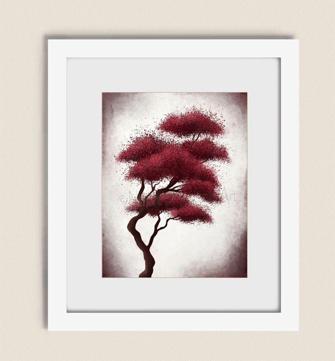Dark Red Wall Art Tree Print, Red Wall Decor, Tree Wall Art for Living ...