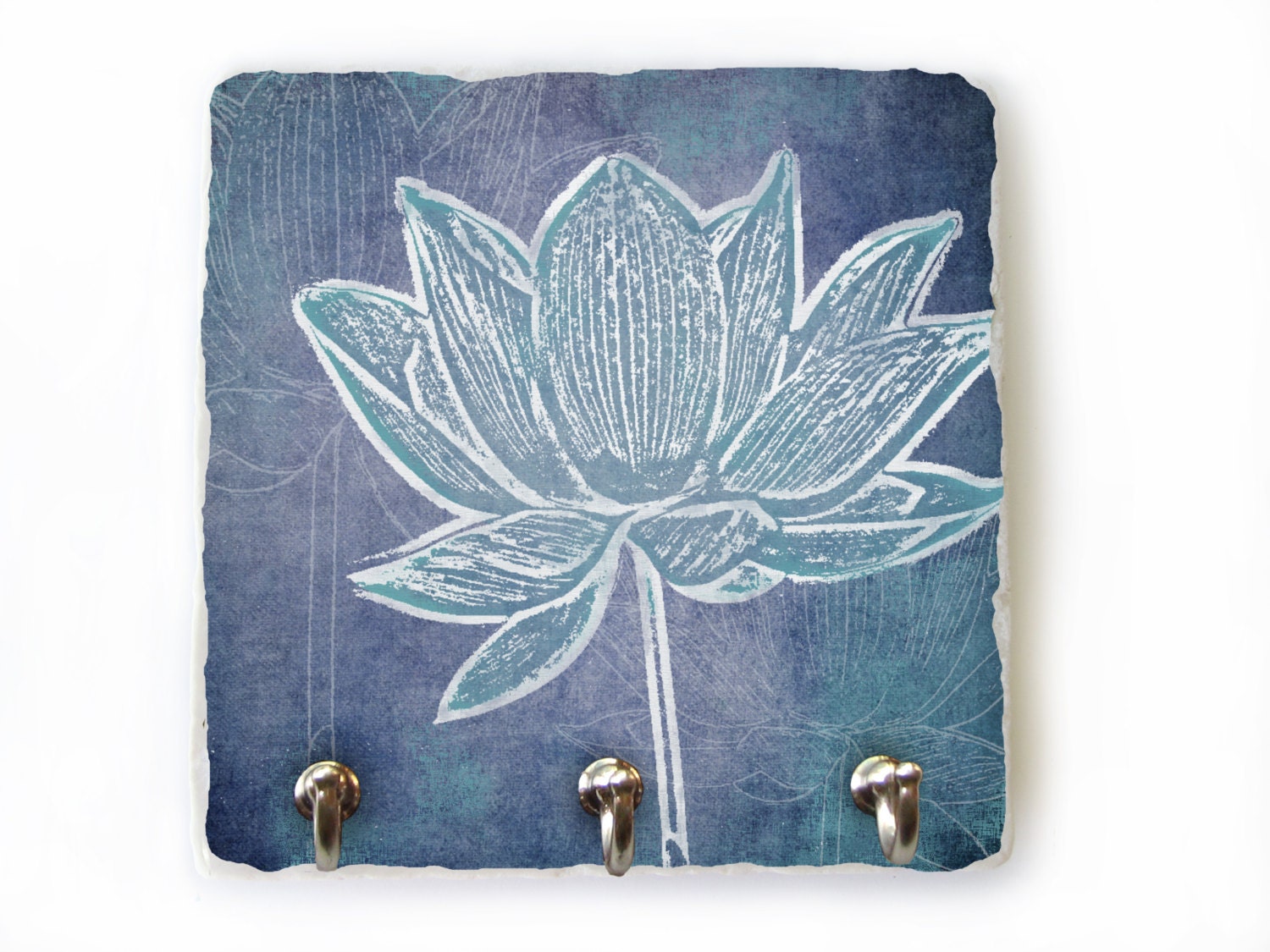 Lotus Key Rack Blue Wall decor Decorative Tile Art Lotus | Etsy