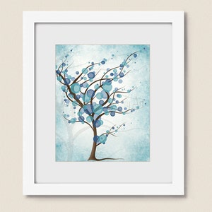 Tree Wall Art Print, Blue Bedroom Decor, Tree Artwork Aqua Wall Decor ...